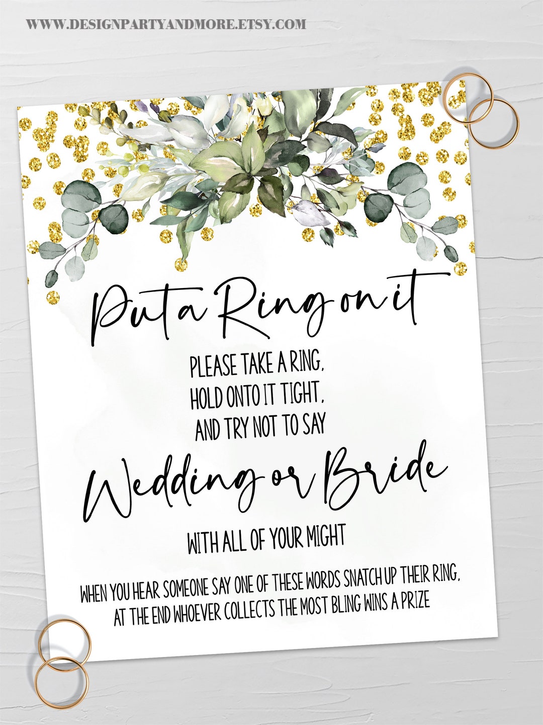 Put a Ring on It Bridal Shower Game, Don't Say Bride Game, Greenery ...
