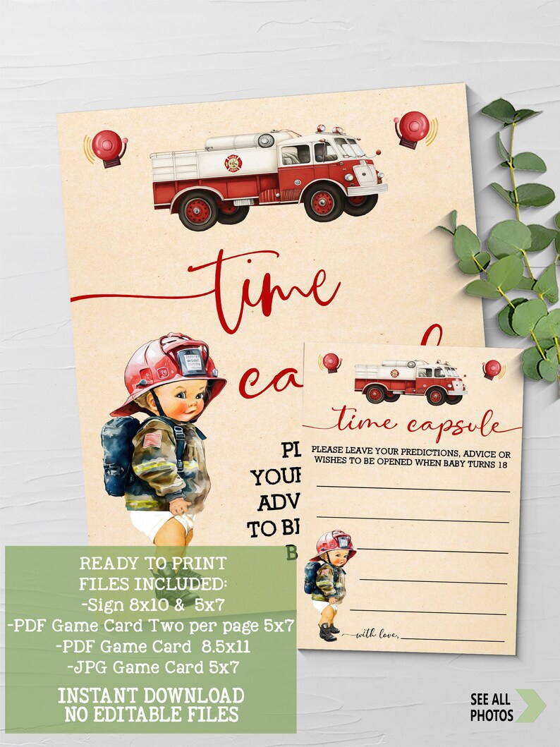 Little Firefighter Time Capsule for the Baby Shower Game, Fireman Fire ...