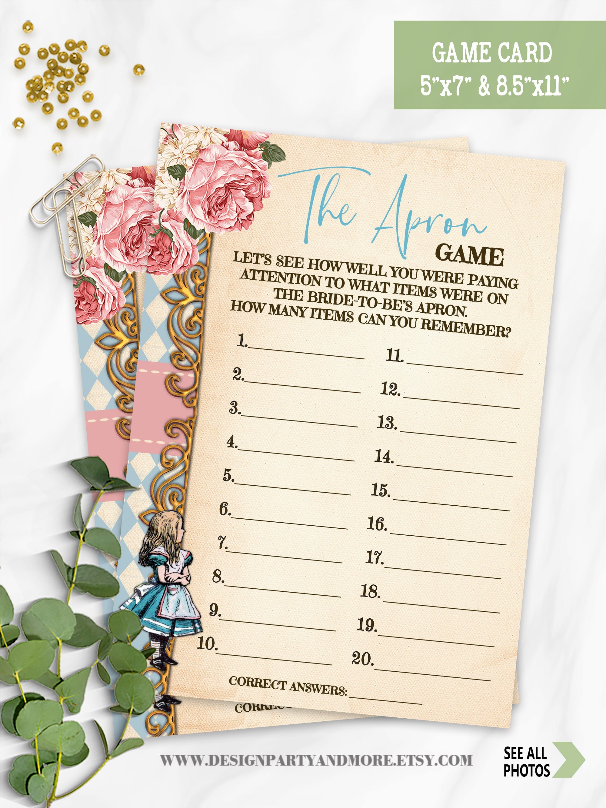 The Apron Game Bridal Shower Memory Bridal Game Alice In Wonderland