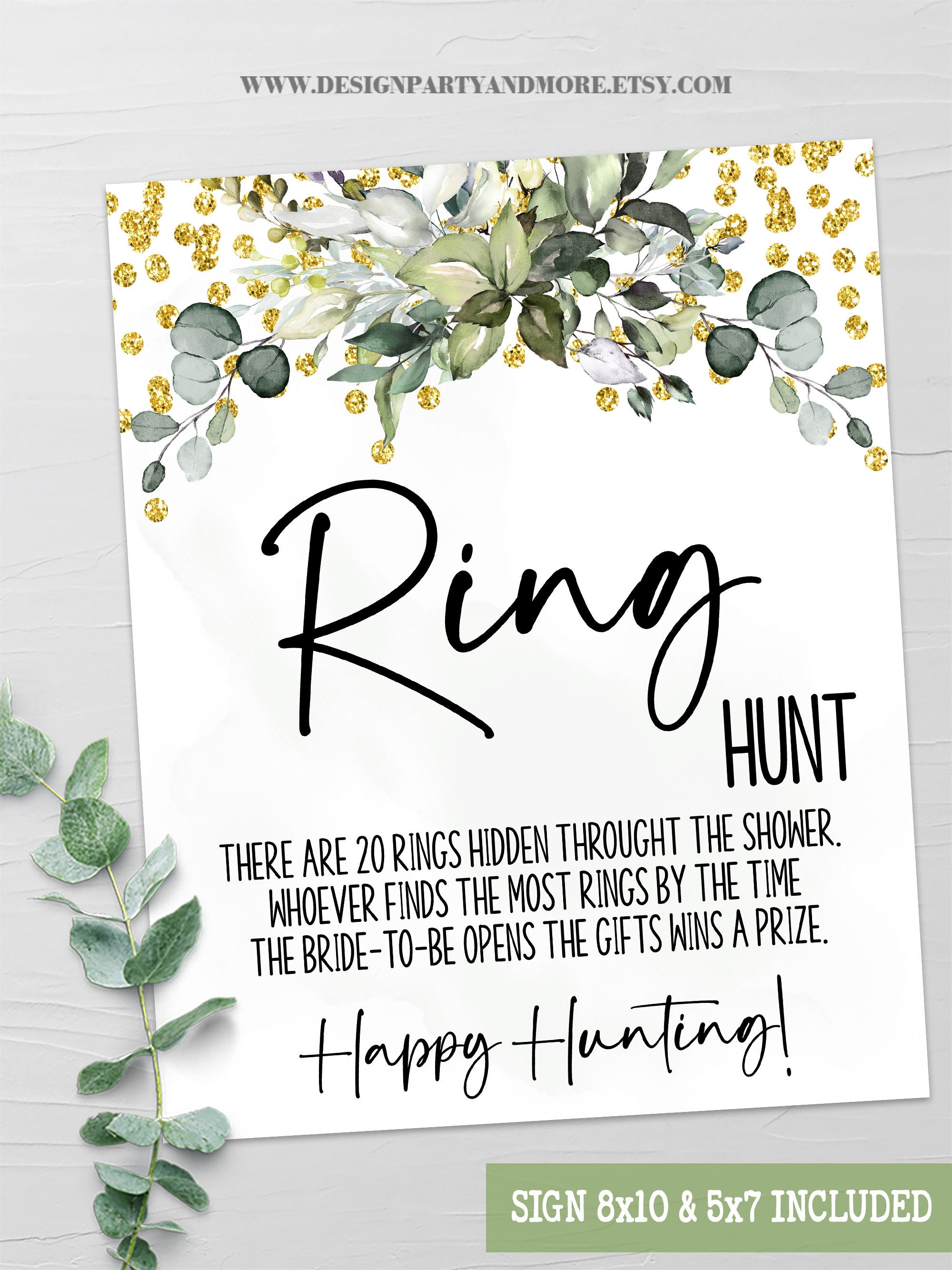 Ring Hunt Bridal Shower, Find the Rings Game Greenery Gold Eucalyptus ...