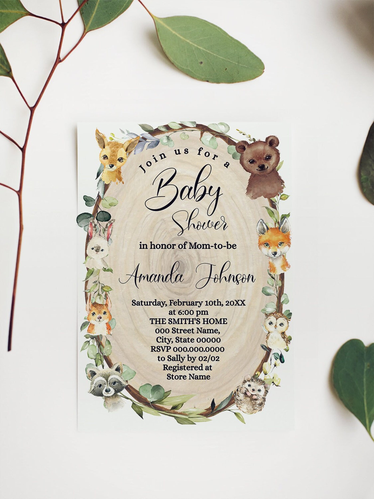 Rustic Greenery Forest Baby Shower Invitation Woodland Greenery Baby ...