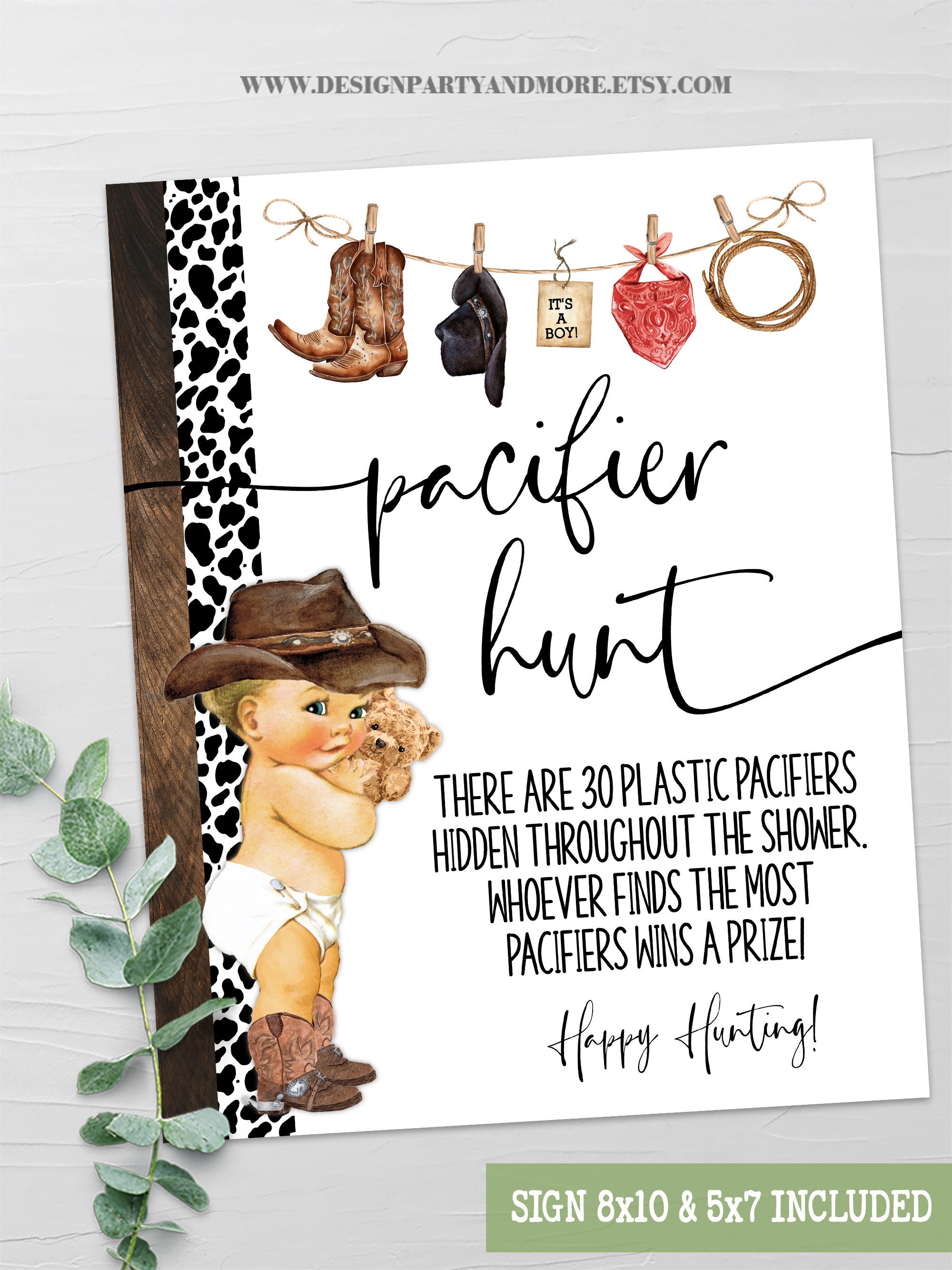 Cowboy Pacifier Hunt Baby Shower Game, Cow Country Western Chic Cowboy ...