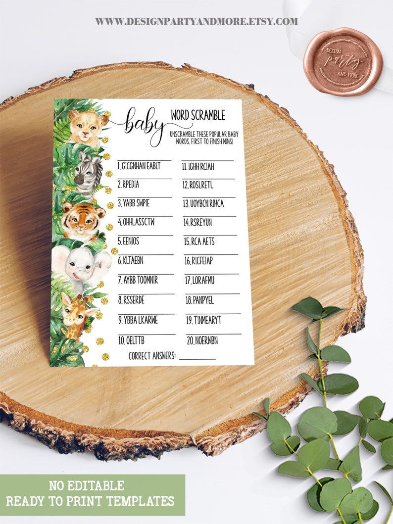 Safari Jungle Animals Baby Word Scramble Game (printable) 11BG-400 - Etsy