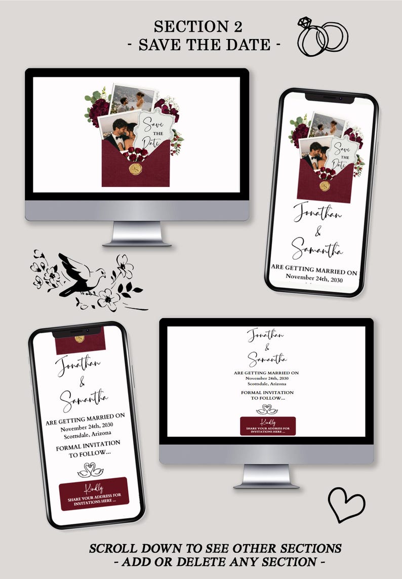 Old Money Burgundy Elegant Save the Date Digital Invitation Marsala ...