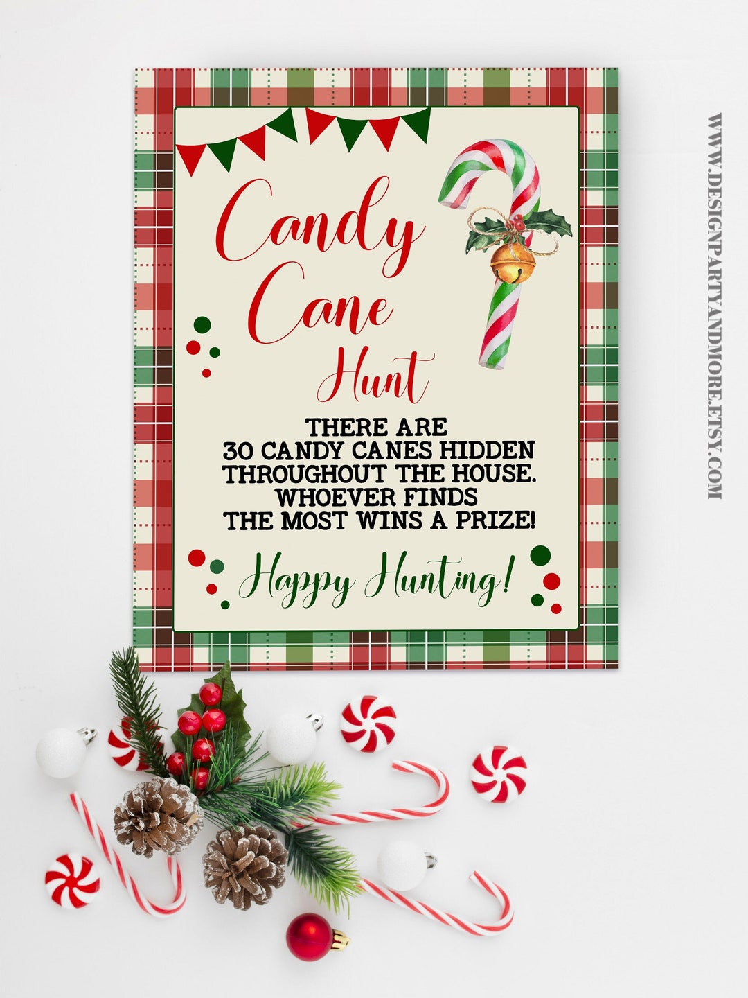 Christmas Candy Cane Hunt Game, Vintage Santa Christmas Family Party ...