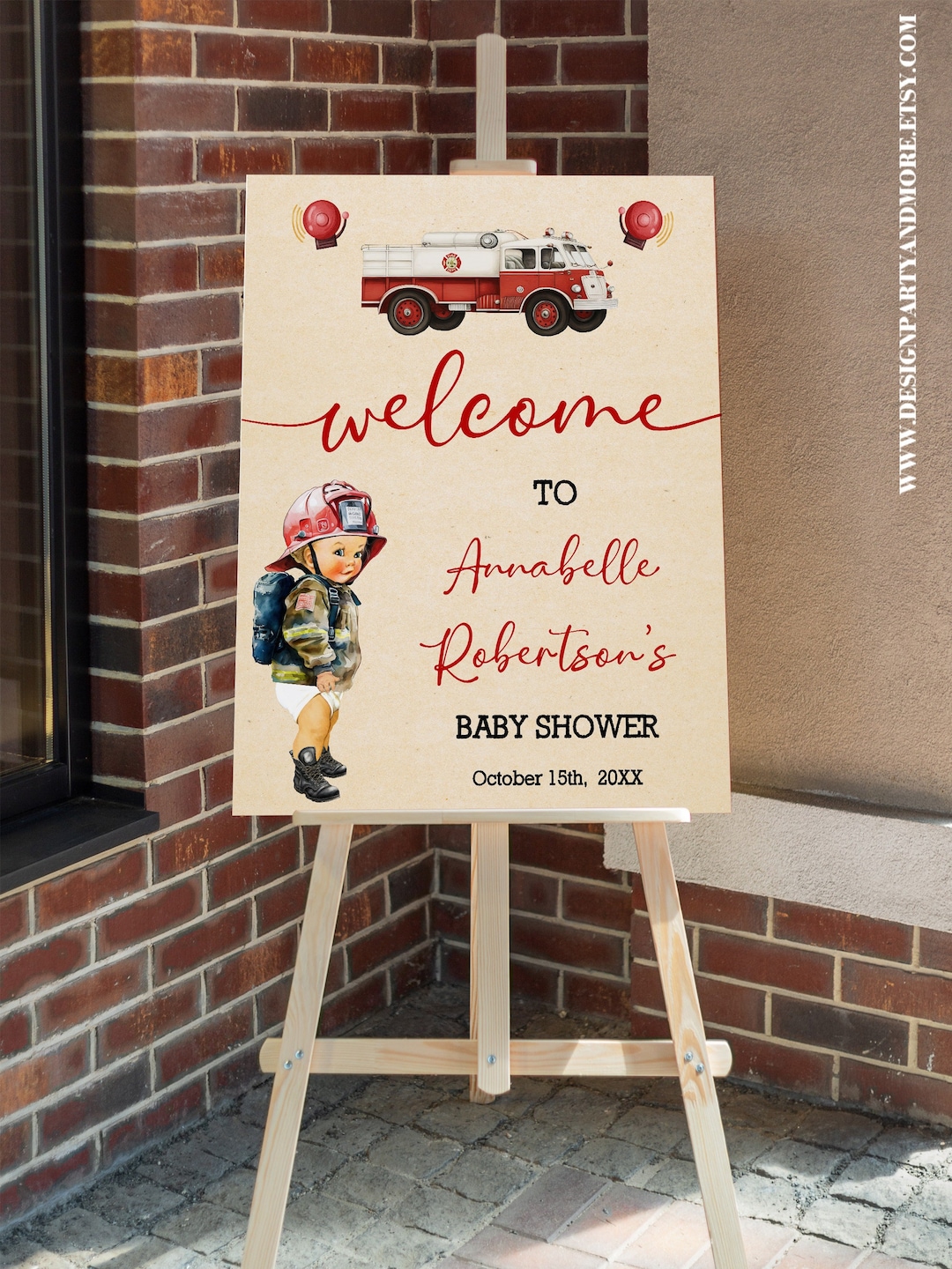 Little Fireman Baby Shower Welcome Sign, Little Firefighter Firetruck ...