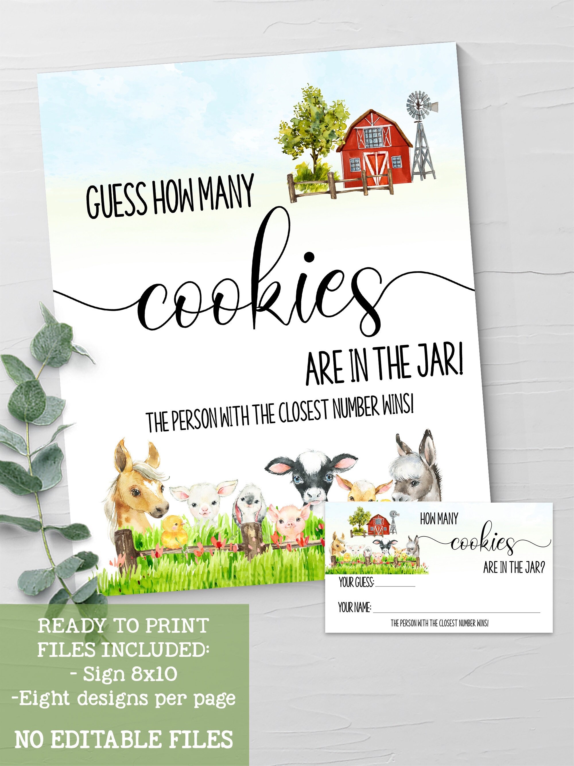 Farm Animals Baby Shower Game: Guess How Many Cookies (ready to Print ...