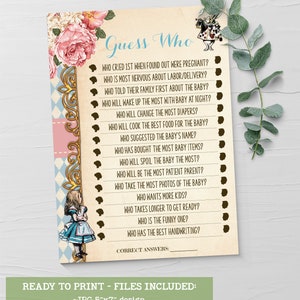 Alice in Wonderland Baby Shower Game: Guess Who (printable) 03BG-1500 ...