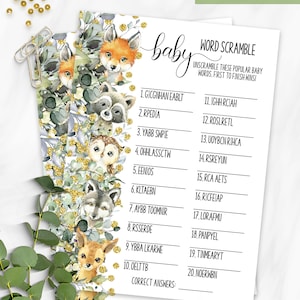 Forest Animals Baby Word Scramble Shower Game, Woodland Animals Wild ...