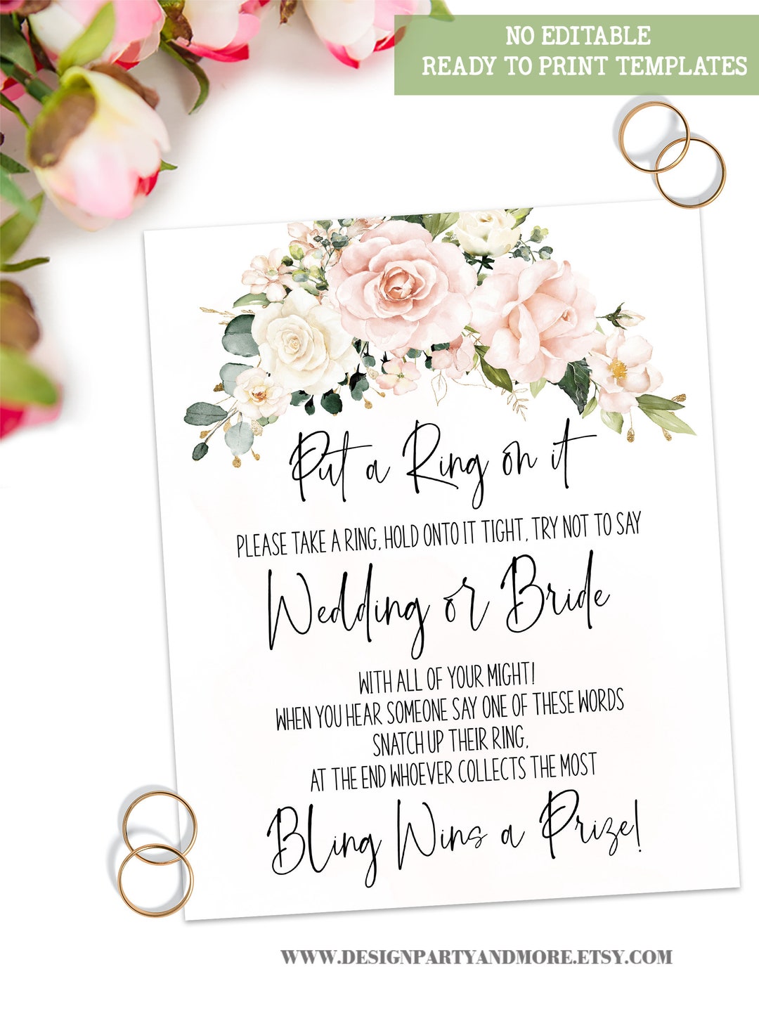 Pink Floral Bridal Shower Game: Put a Ring on It (printable Digital ...