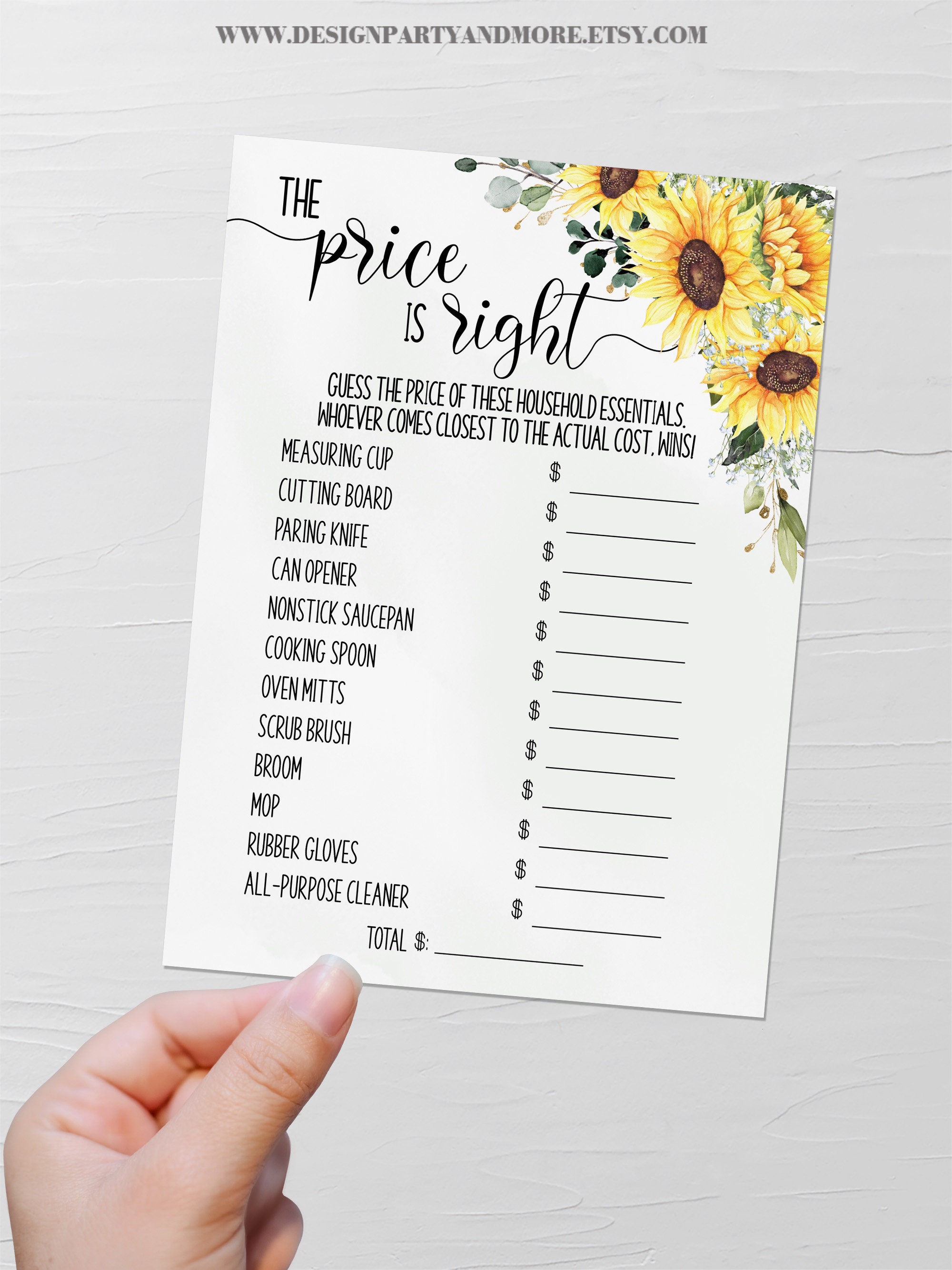Guess the Right Price Bridal Shower Game, the Price is Right Game ...