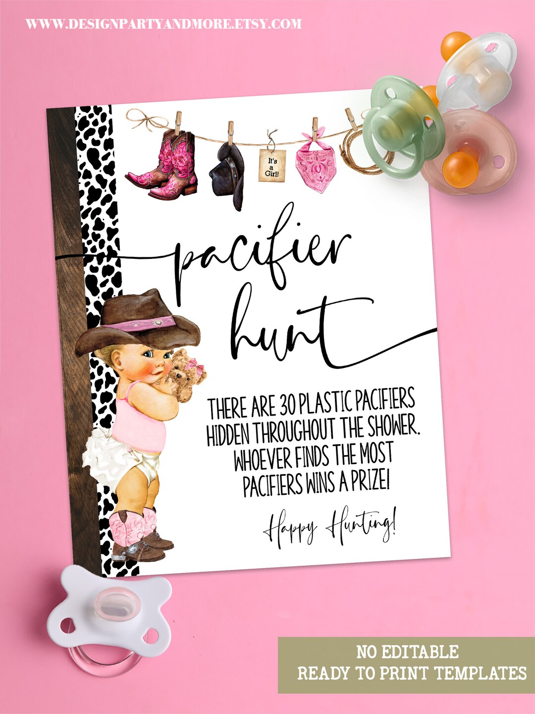 Western Pink Cowgirl Pacifier Hunt Baby Shower Game (ready to Print ...