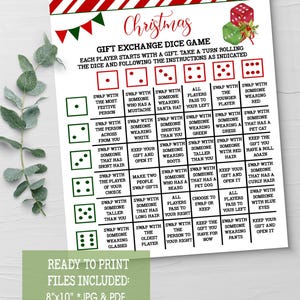 Christmas Gift Exchange Dice Game, Roll the Dice Game, Elves Christmas ...