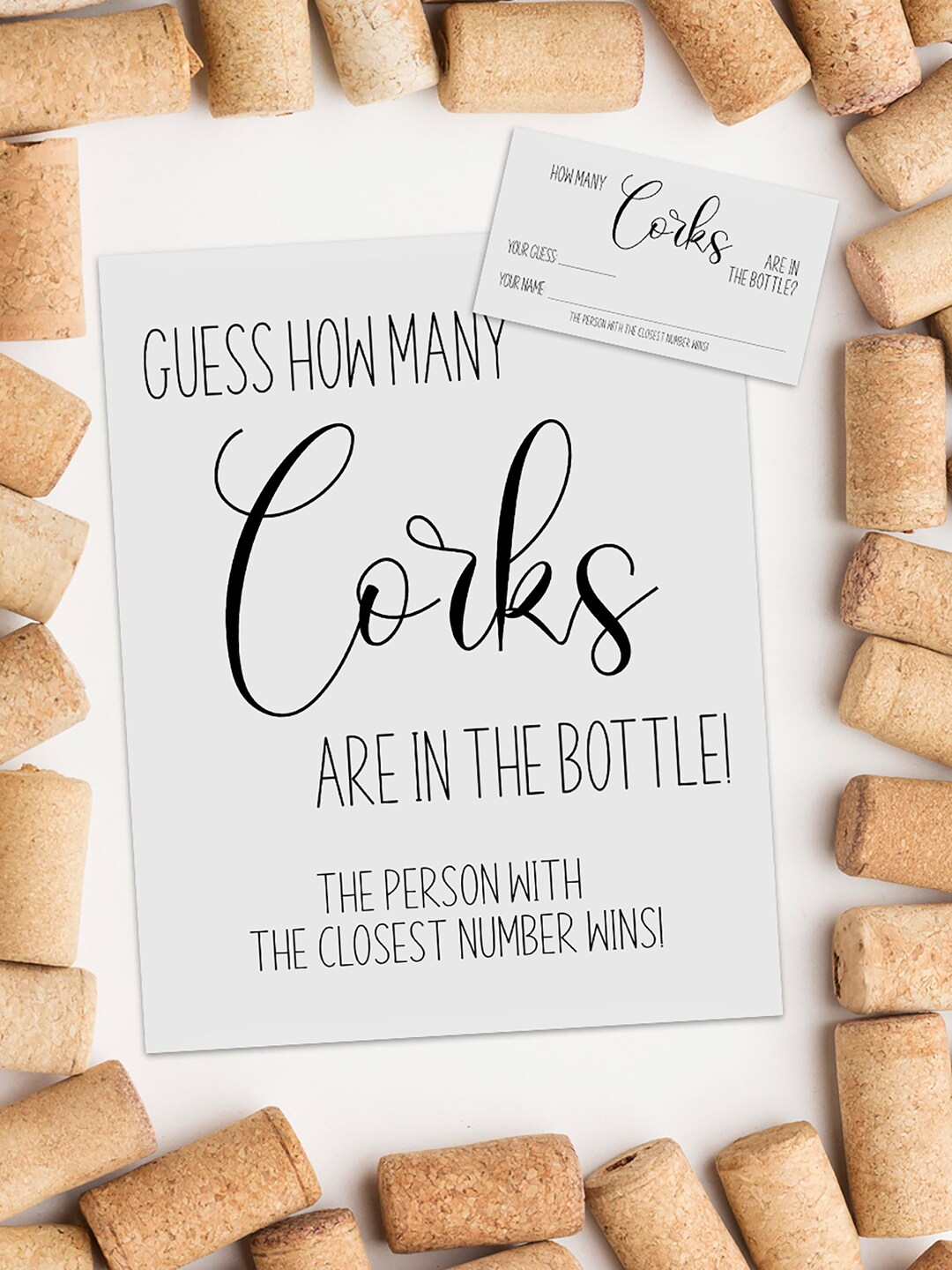 How Many Corks Minimalist Bridal Shower Game, Simple Elegant Wedding ...