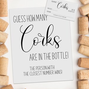 How Many Corks Minimalist Bridal Shower Game, Simple Elegant Wedding ...