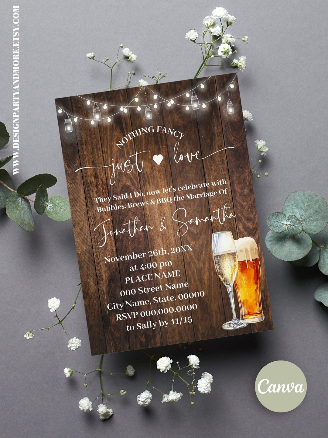 Nothing Fancy Just Love Western Bubbles & Brews Elopement Invitation ...