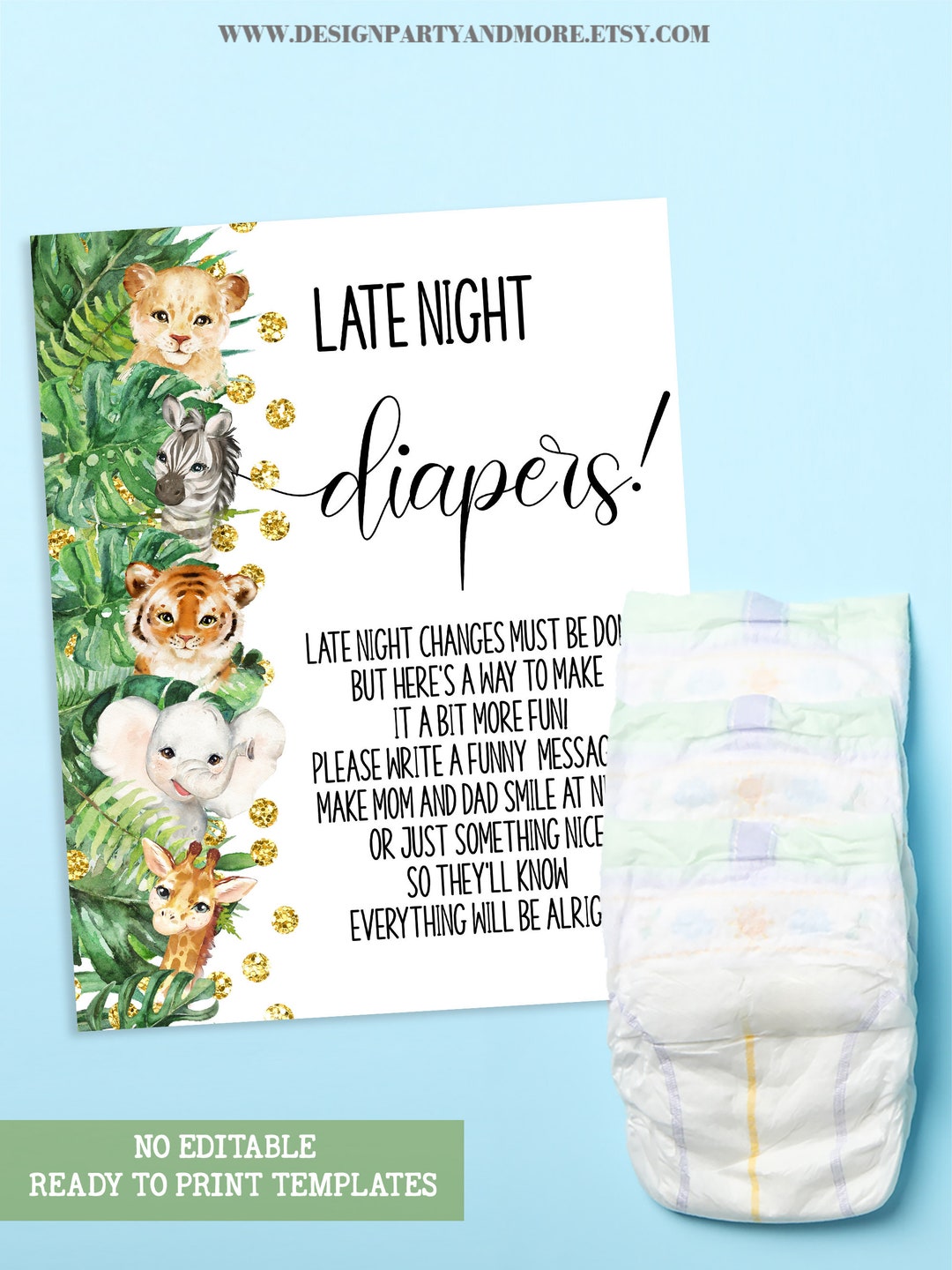 Safari Late Night Diapers Game, Leave a Note to Mom & Dad Baby Shower ...