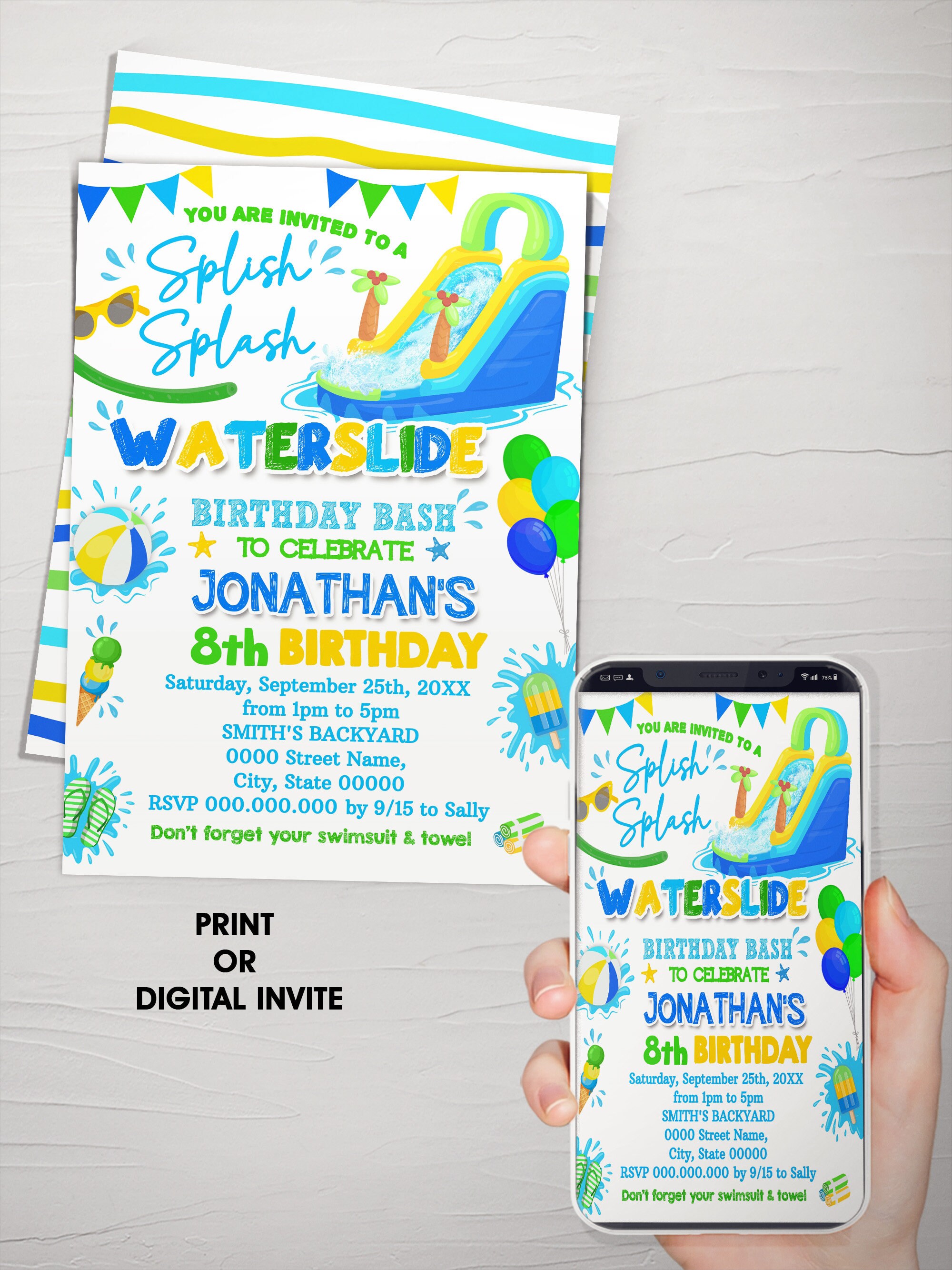 Splish Splash Waterslide Birthday Bash Invitation Splish Splash Water ...