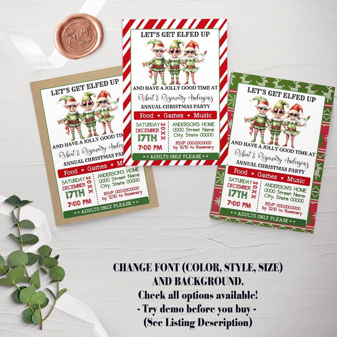 Let's Get Elfed up Christmas Party Invitation, Adults Friendsmas ...
