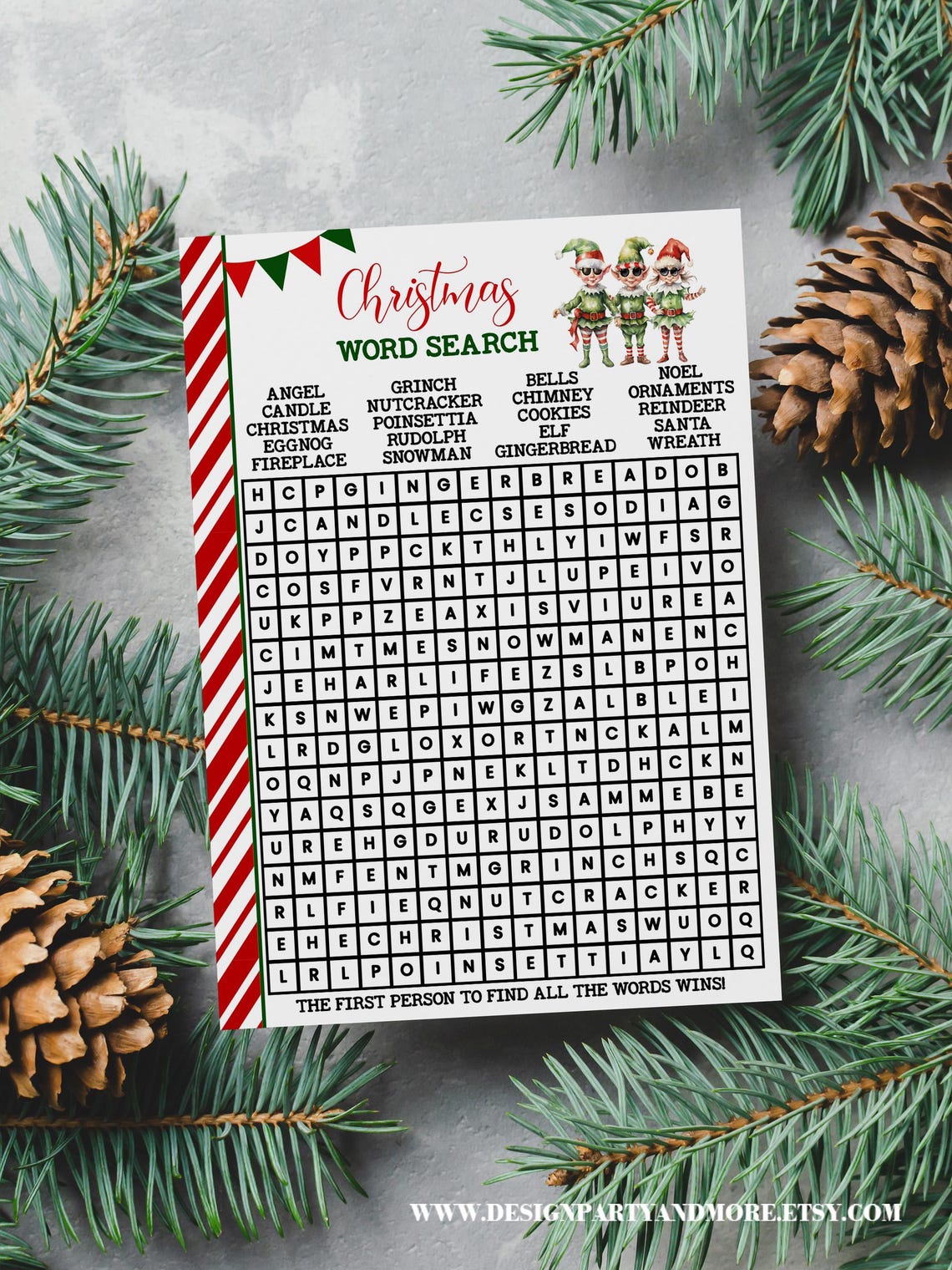 Christmas Word Search Game, Elves Christmas Party Game, Red White Party ...
