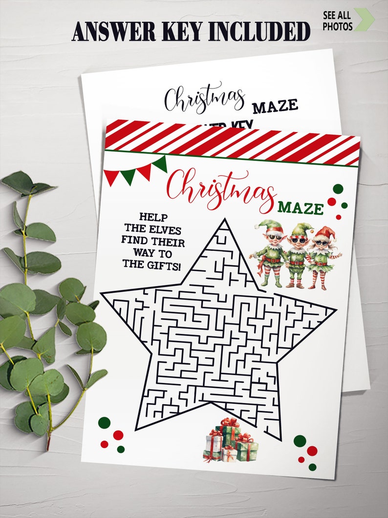 Christmas Maze Game, Holiday Maze, Elves Christmas Party Game, Red ...