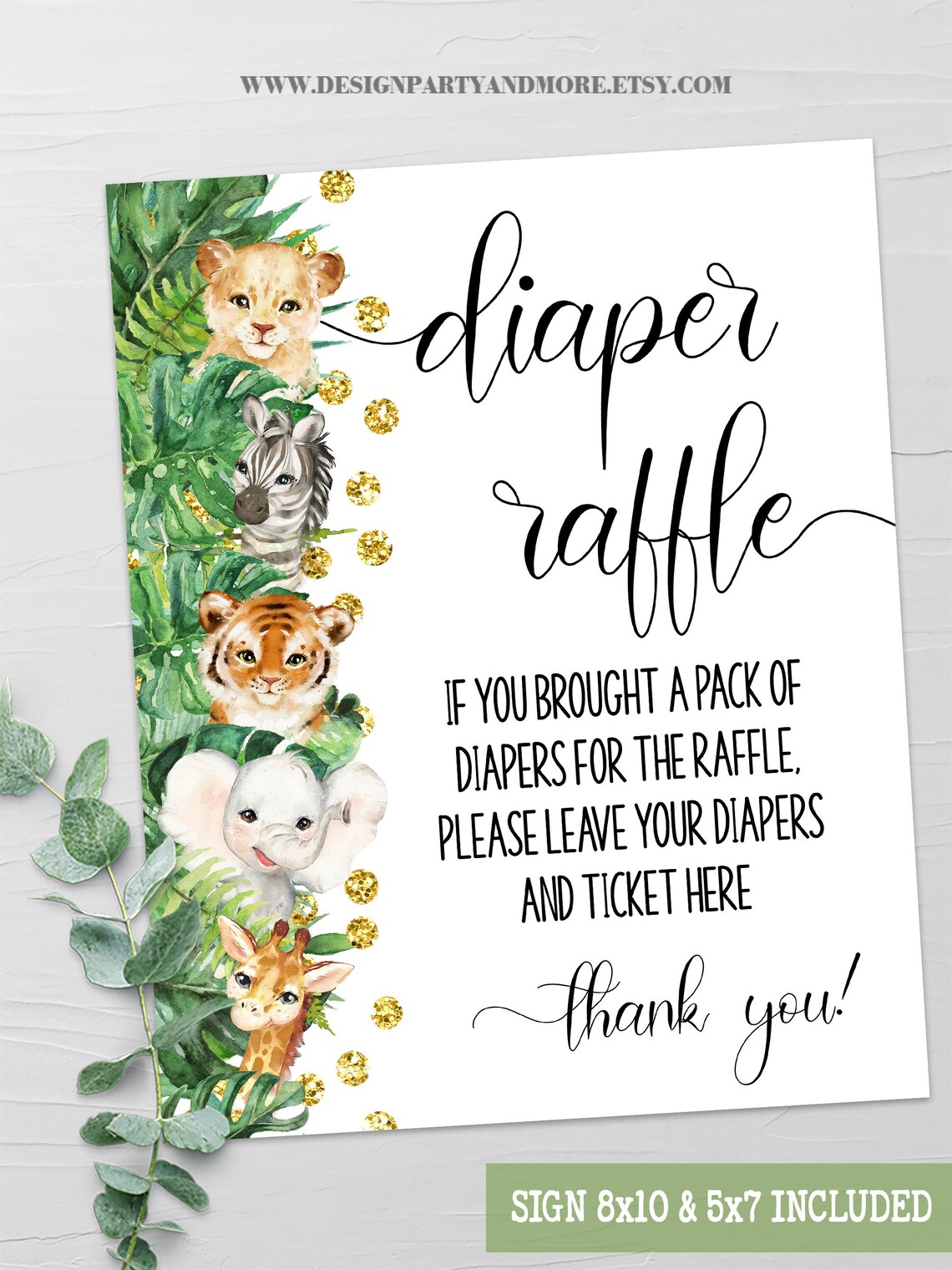 Safari Diaper Raffle Ticket & Sign Game, Bring Diapers for Prize Wild ...