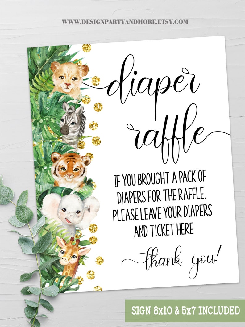 Safari Diaper Raffle Ticket & Sign Game, Bring Diapers for Prize Wild ...