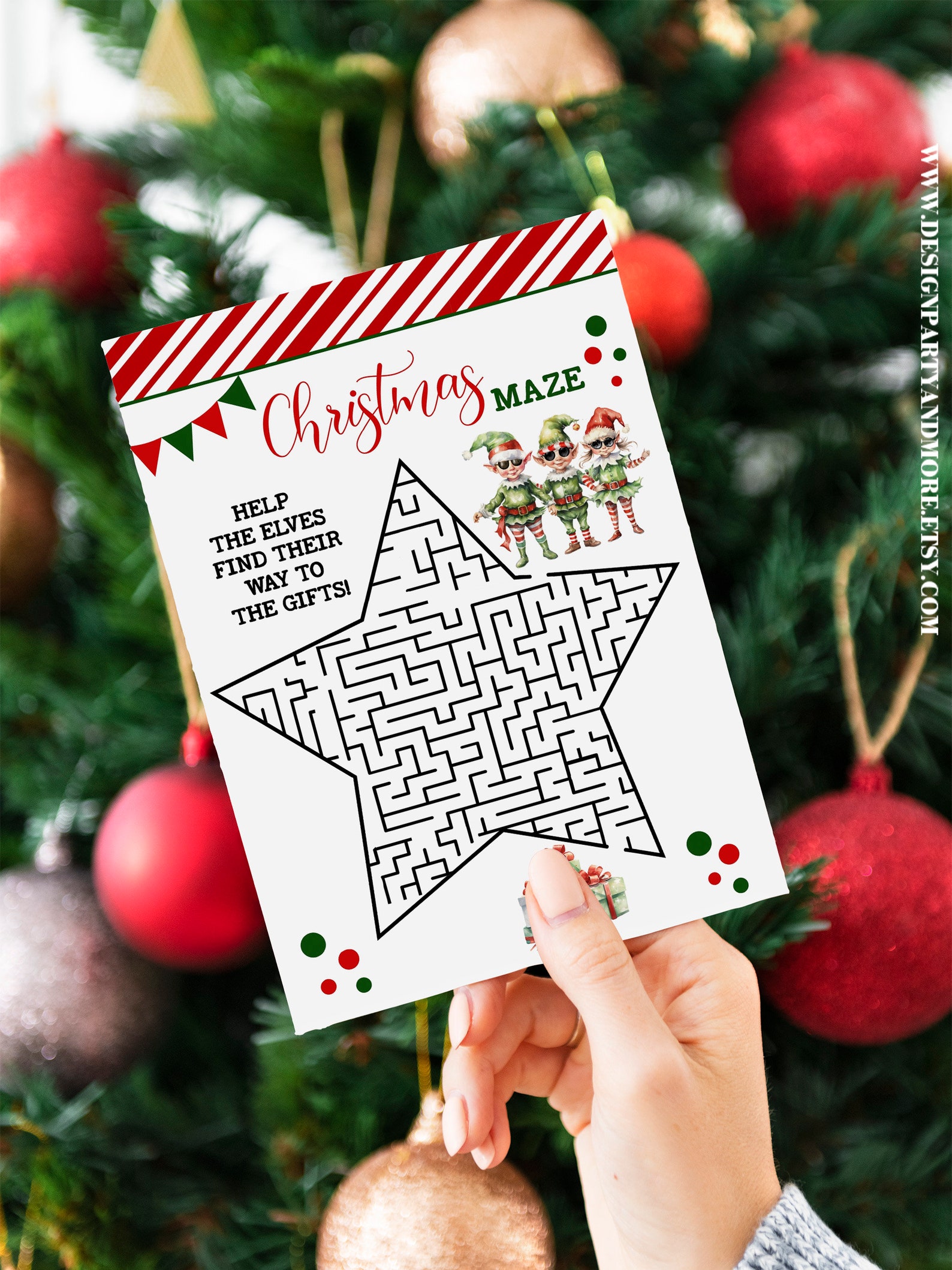 Christmas Maze Game, Holiday Maze, Elves Christmas Party Game, Red ...