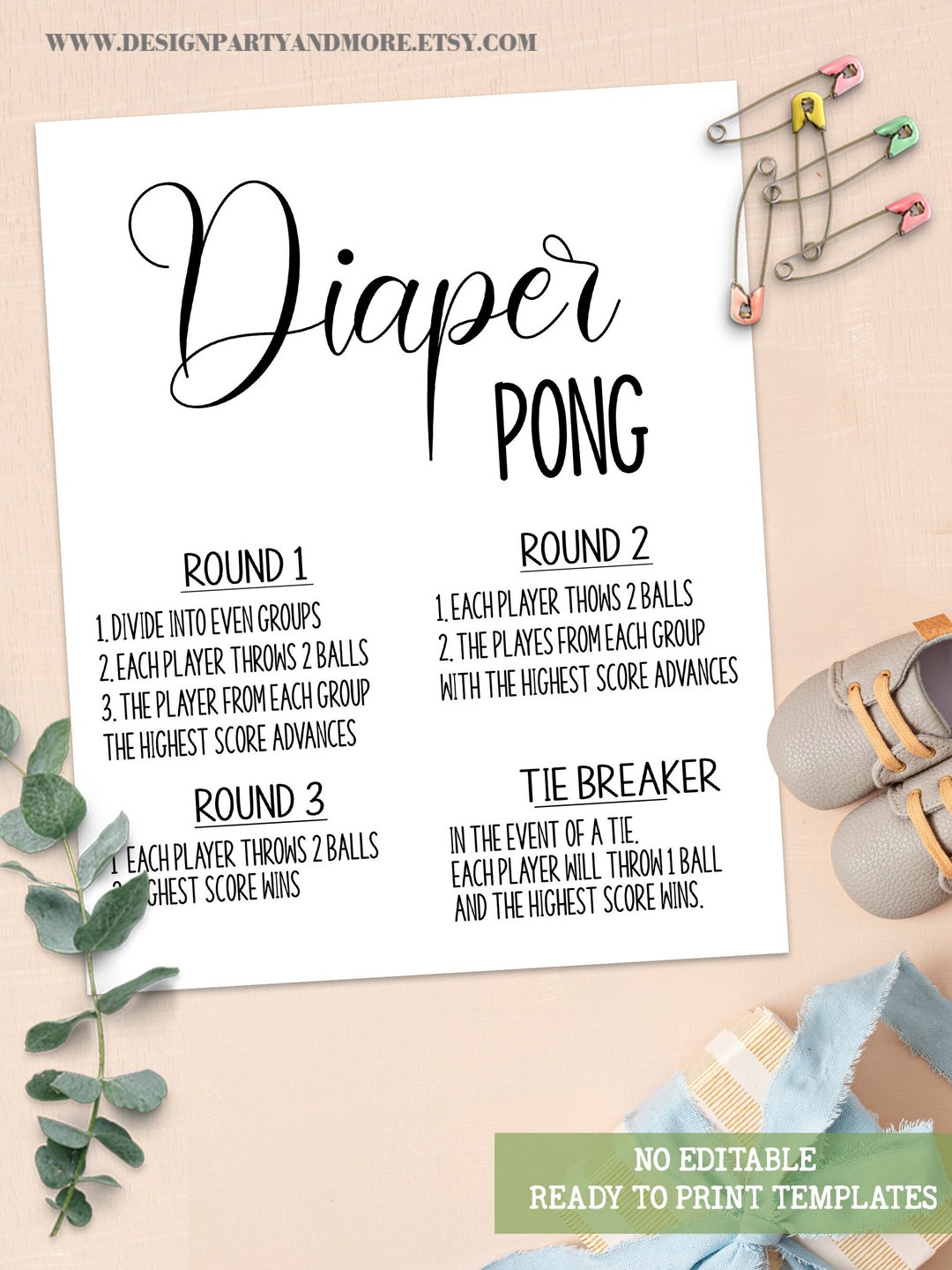 Diaper Pong Game Minimalist Baby Shower Game, Modern Baby Shower Game ...