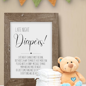 Late Night Diapers Game Minimalist Baby Shower Game Leave a Note to Mom ...
