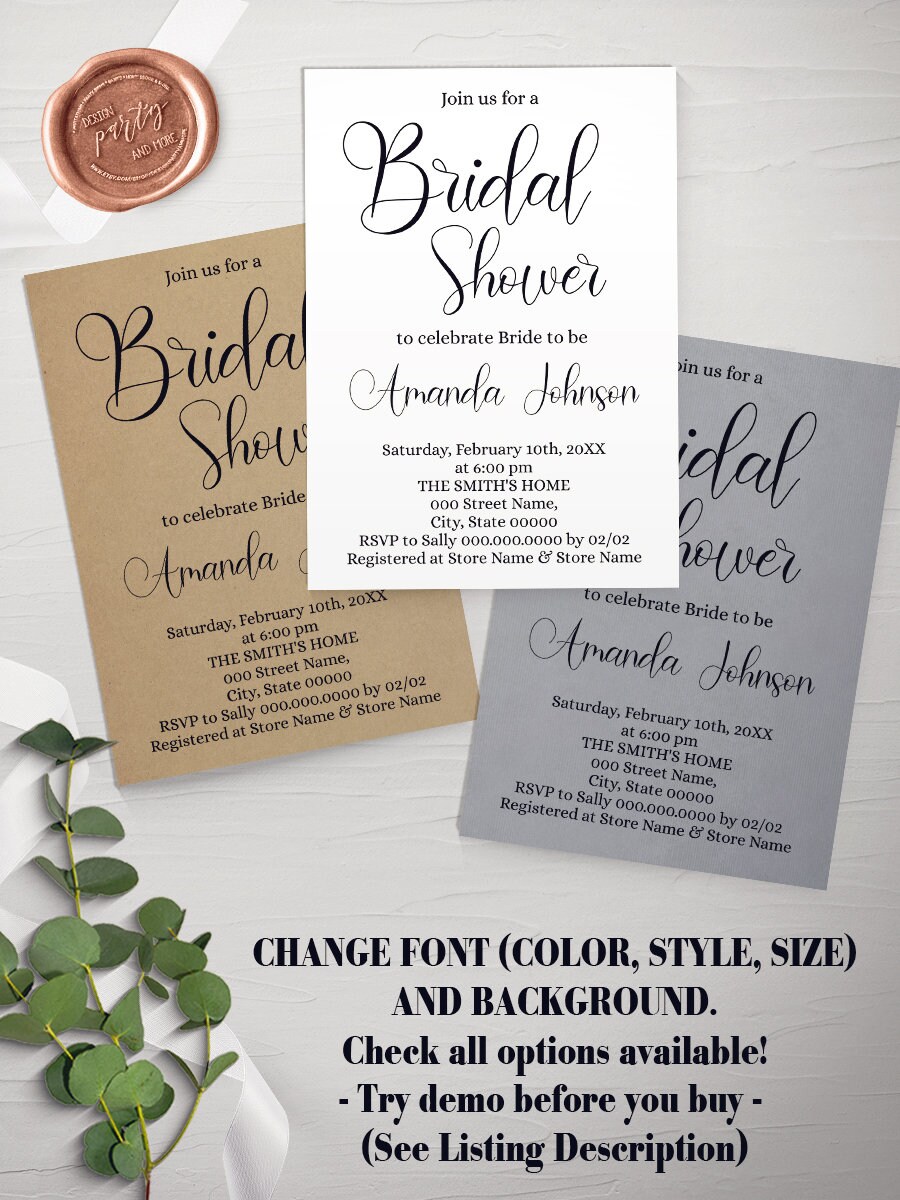 Minimalist Bridal Shower Invitation Simple Wedding Shower Calligraphy ...