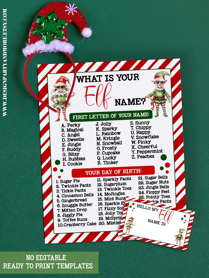 Christmas What is Your Elf Name Game, Find Elves Names Red White ...