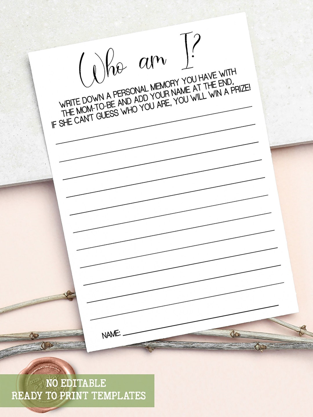 Who Am I Game, Minimalist Baby Shower Game, Do Know Who Am I Simple ...