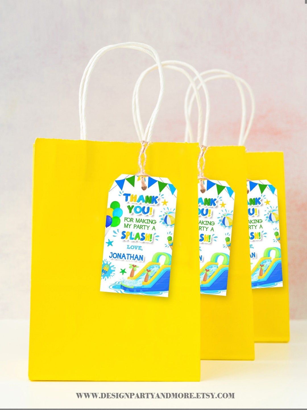 Thank You Party Favor Tag Splish Splash Waterslide Blue Green Birthday ...