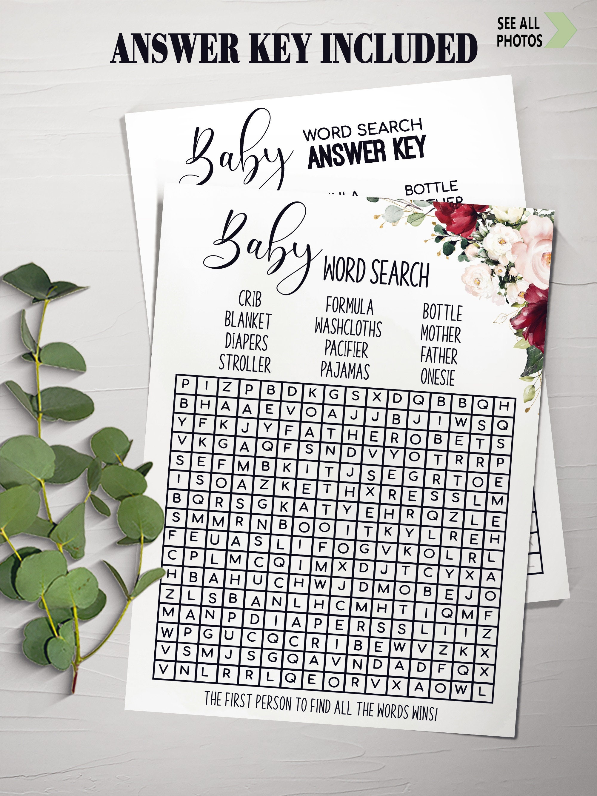 Marsala Word Search Baby Shower Game, Country Western Baby Shower, Find ...