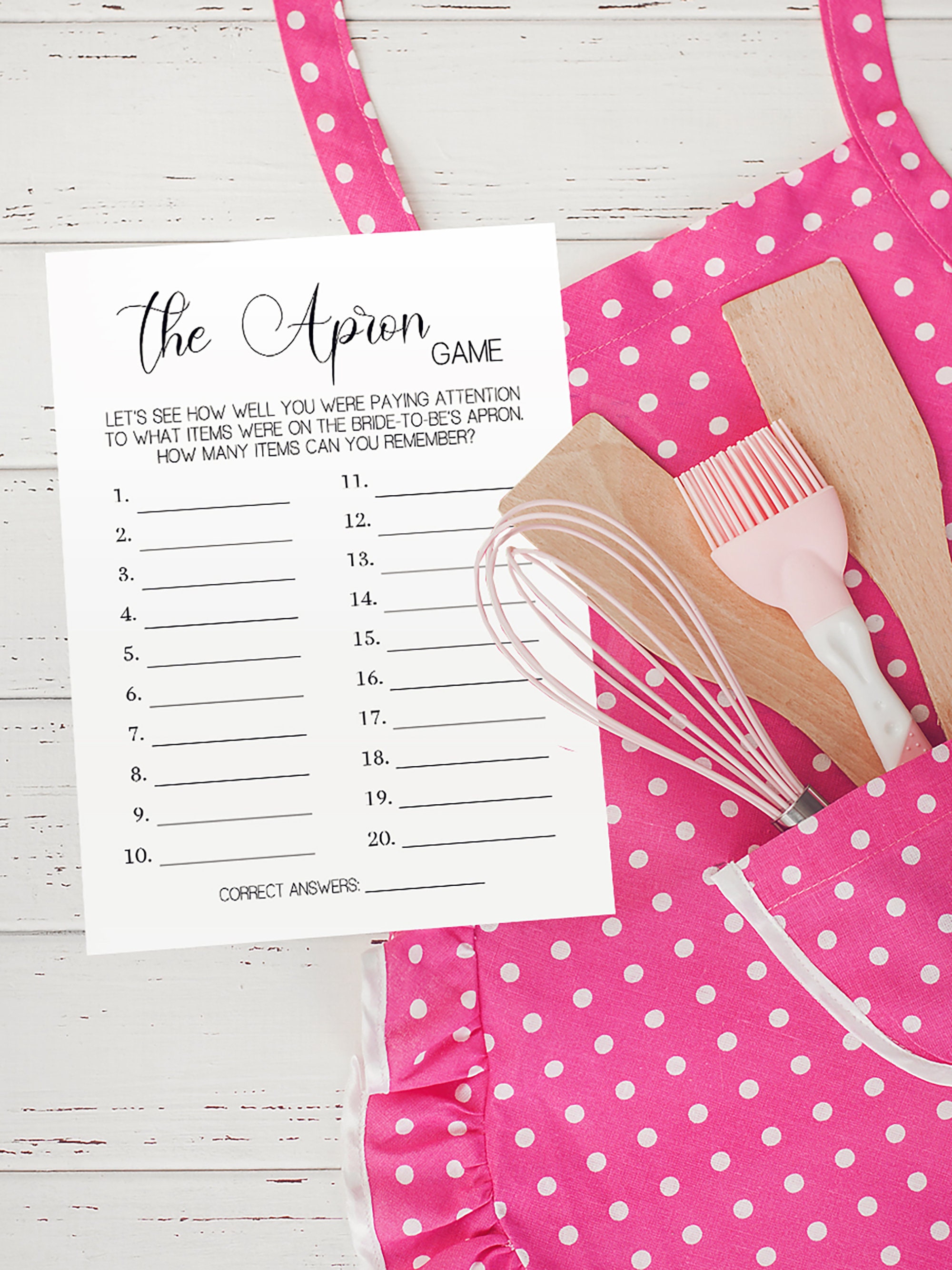 The Apron Game Minimalist Bridal Shower, Memory Bridal Game, Simple ...