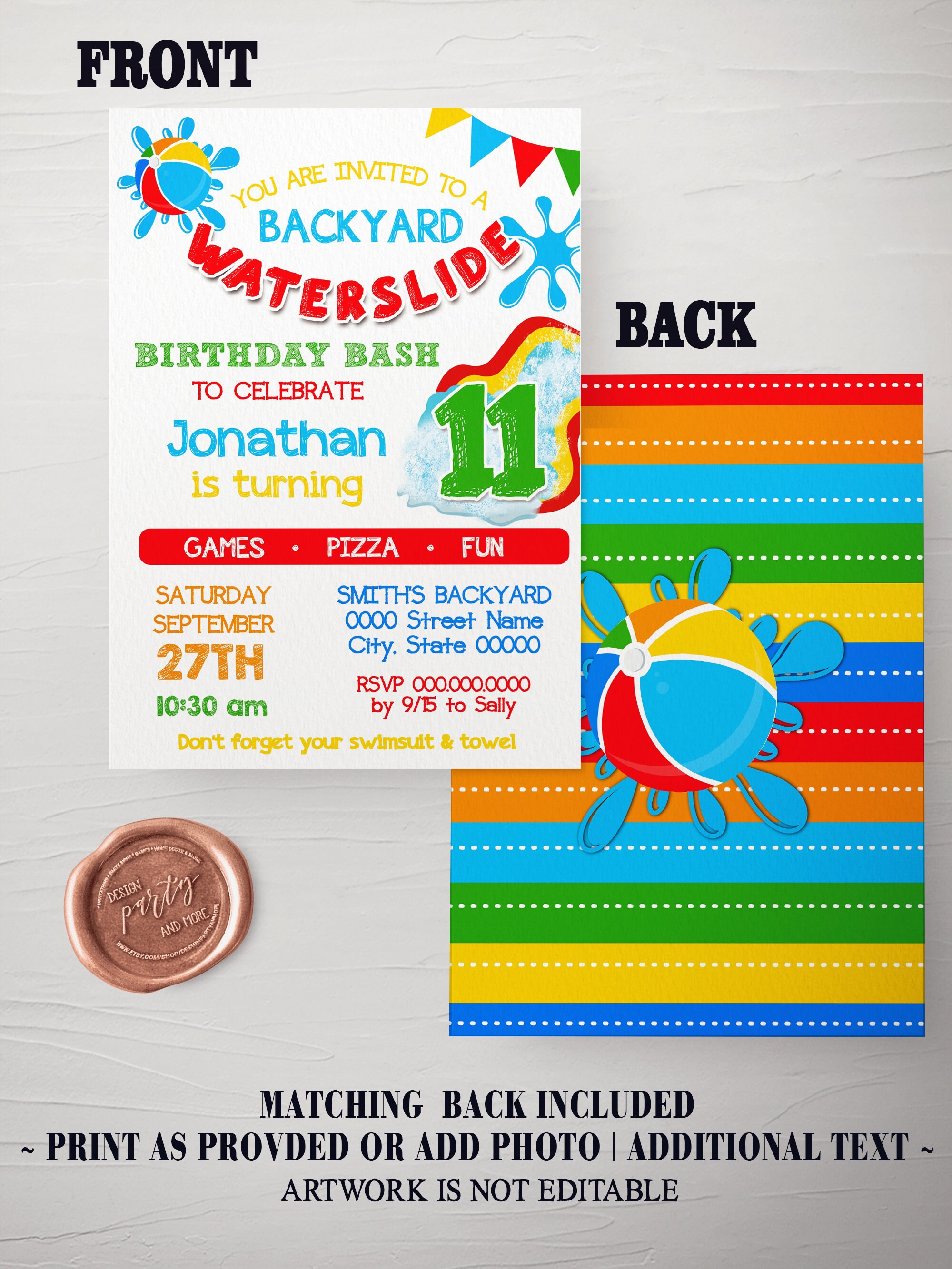 Waterslide Birthday Invitation Summer Water Bash Children Invite ...