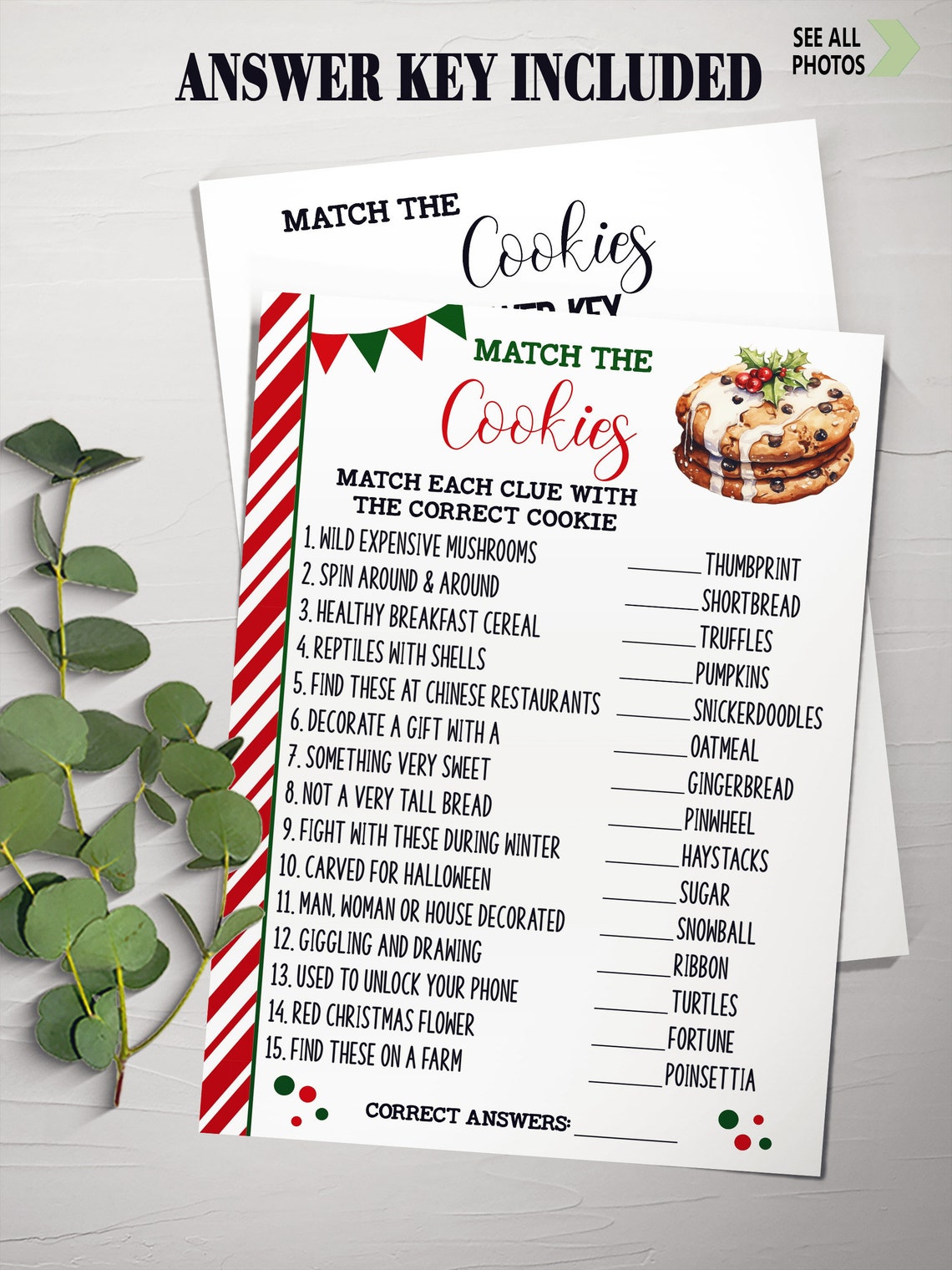 Christmas Match the Cookies Game, Elves Christmas Party Game, Red White ...