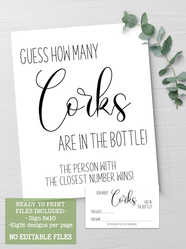 How Many Corks Minimalist Bridal Shower Game, Simple Elegant Wedding ...