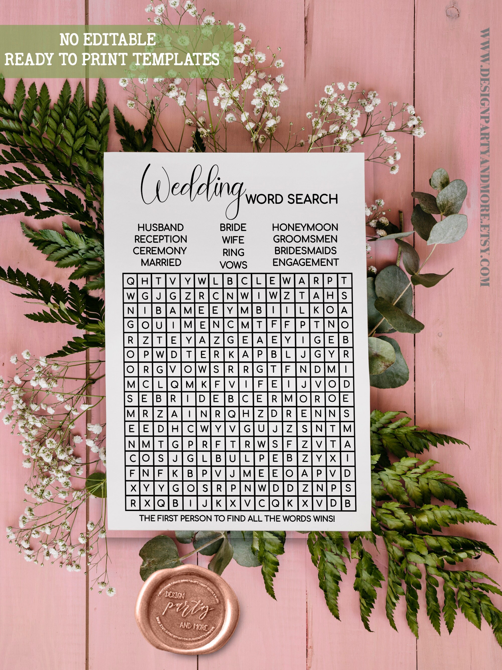 Wedding Word Search Minimalist Bridal Shower Game, Simple Elegant ...