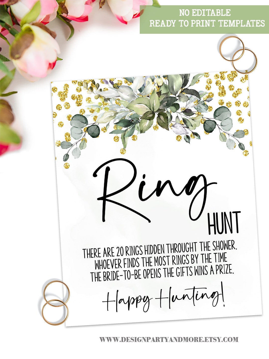 Ring Hunt Bridal Shower, Find the Rings Game Greenery Gold Eucalyptus ...