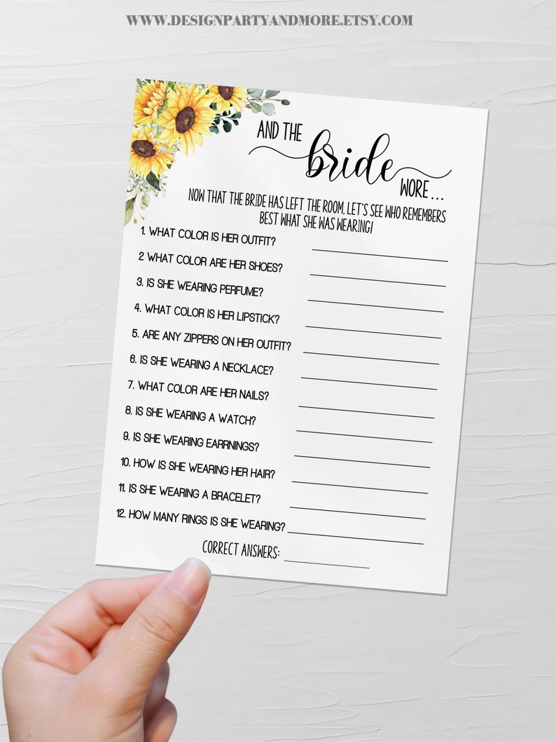 And the Bride Wore Bridal Shower Game, What Bride is Wearing Game ...