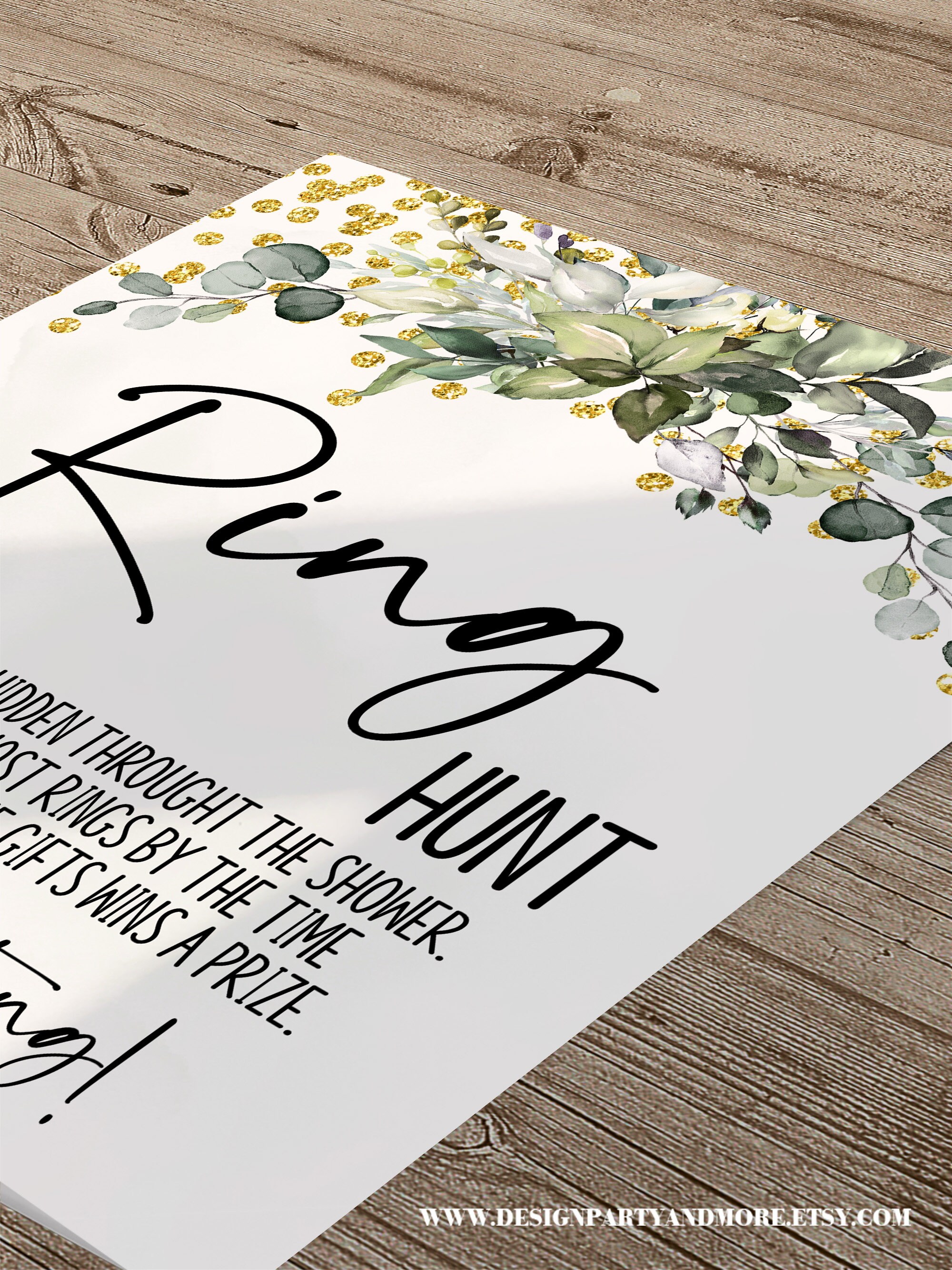 Ring Hunt Bridal Shower, Find the Rings Game Greenery Gold Eucalyptus ...