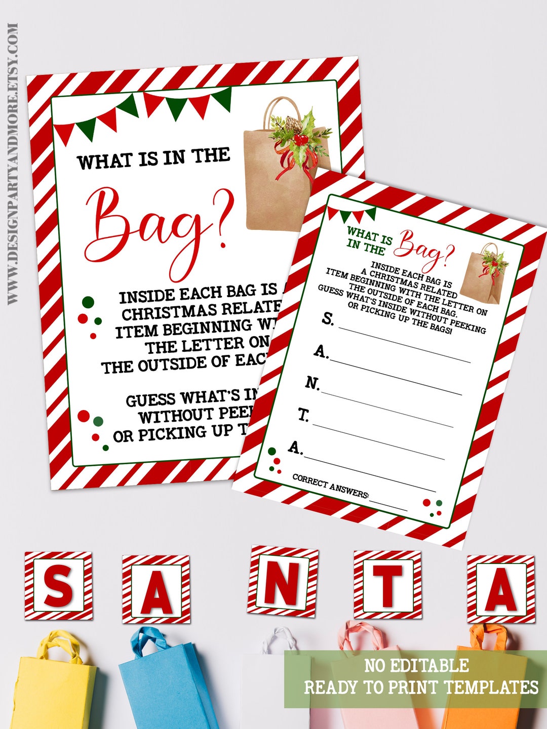 Christmas Guess What is in the Bag Game, Elves Christmas Game, Red ...
