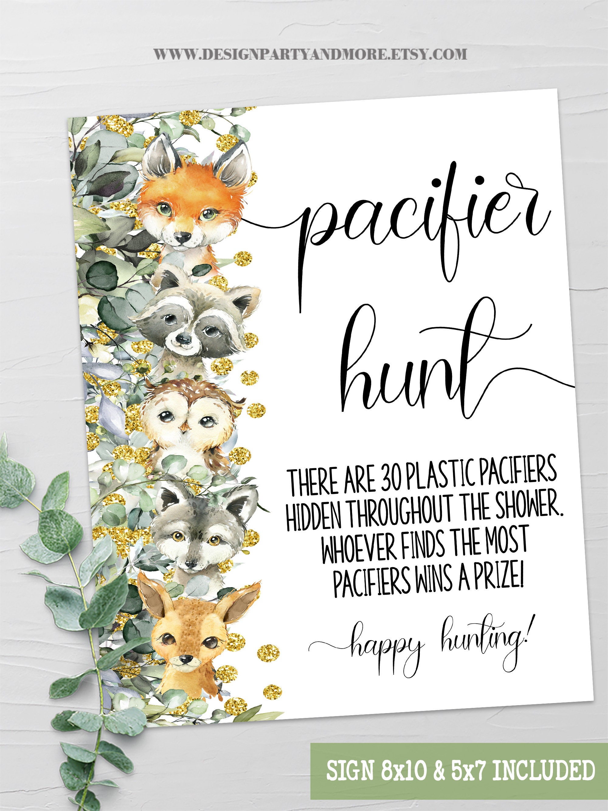 Forest Animals Pacifier Hunt Baby Shower Game, Woodland Animals Wild ...