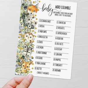 Forest Animals Baby Word Scramble Shower Game, Woodland Animals Wild ...