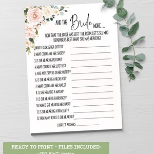 And the Bride Wore Bridal Shower Game, What Bride is Wearing Game, Pink ...