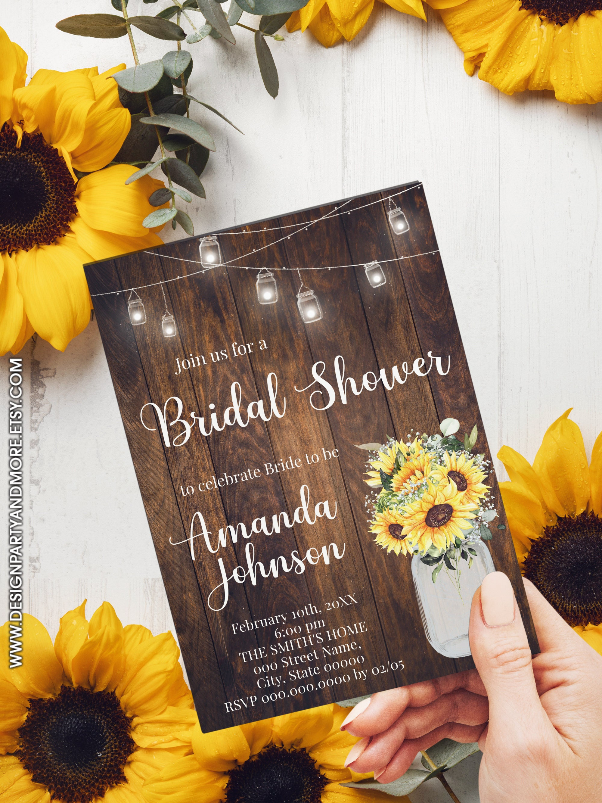 Editable Sunflowers Country Bridal Shower Invitation Western Wedding ...