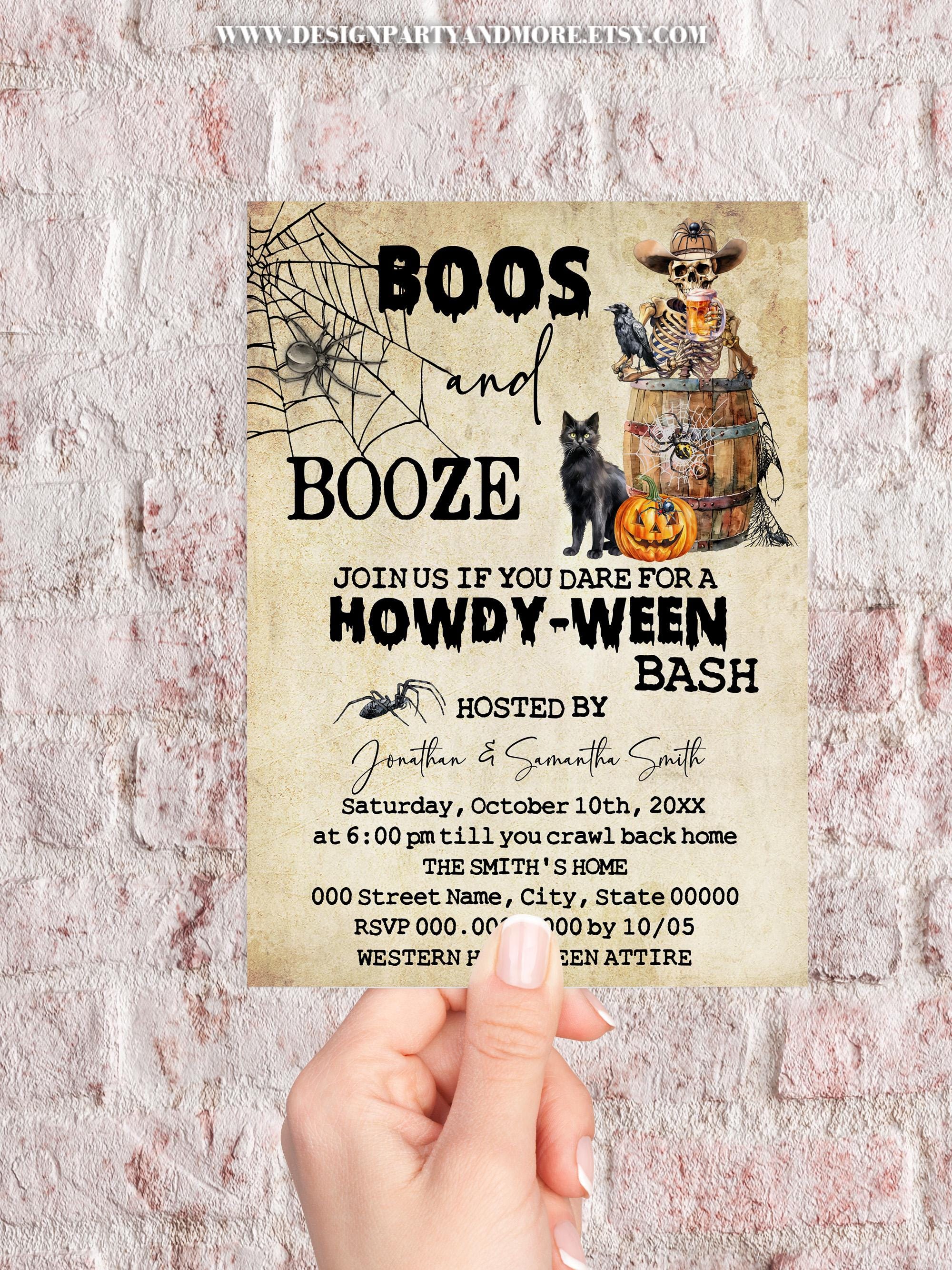 Western Boos and Booze Howdy-ween Bash Invitation, Cowboy Skeleton ...