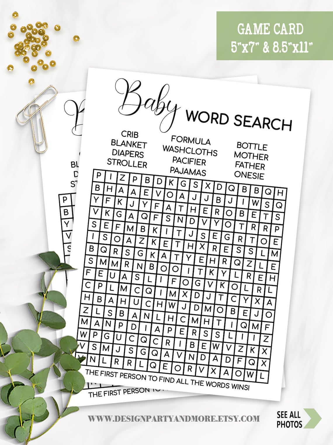 Minimalist Word Search Baby Shower Game, Simple Baby Shower, Find Baby ...